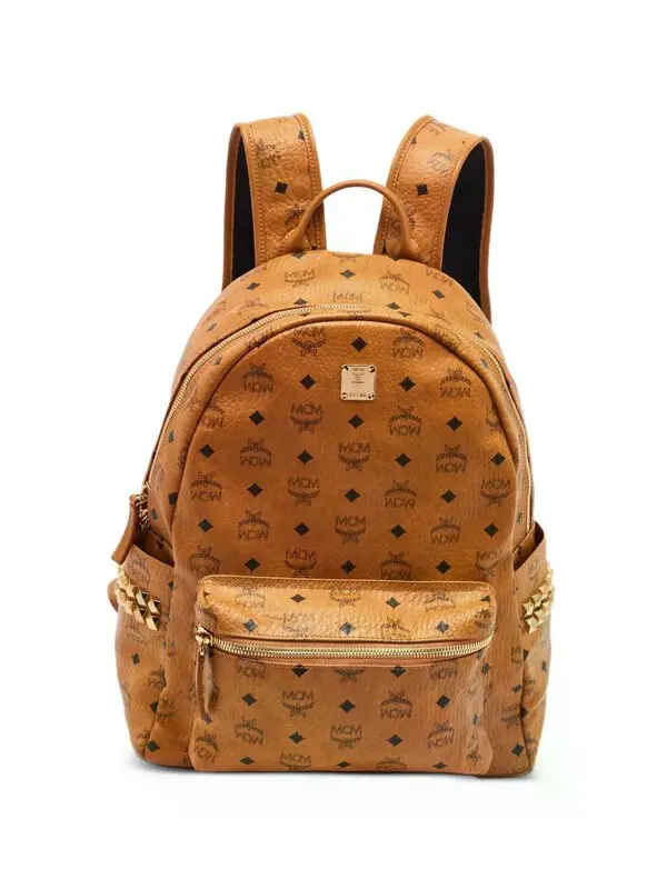 Mcm Stark Visetos Backpack With Gold-tone Stud Embellishment - Brown