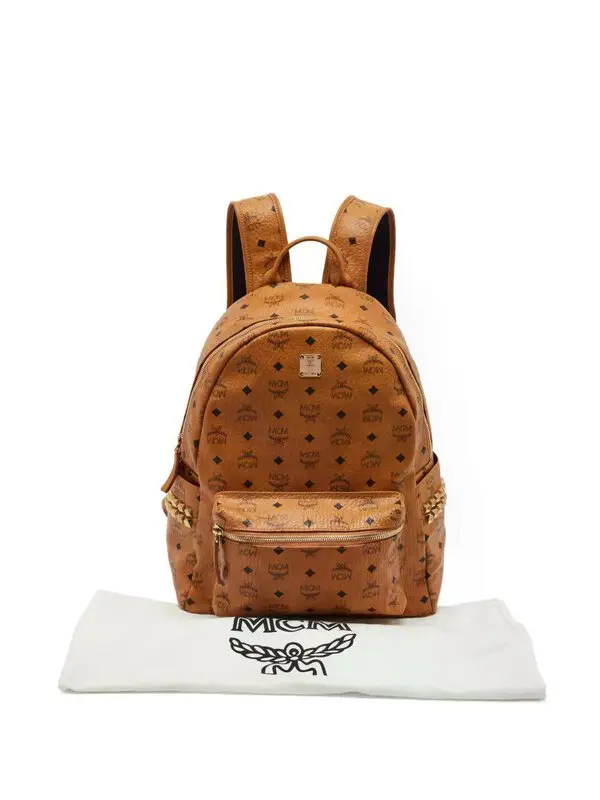 Mcm Stark Visetos Backpack With Gold-tone Stud Embellishment - Brown