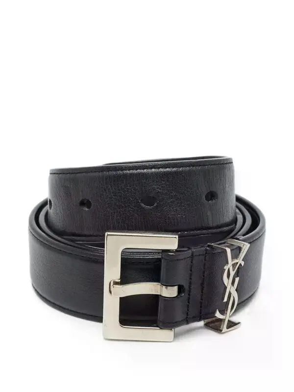 Saint Laurent Cassandre Logo Plaque Belt - Black