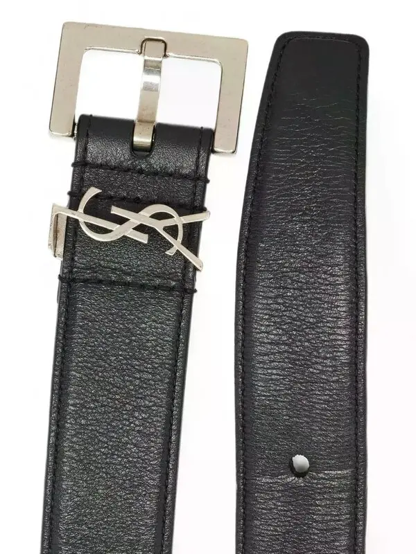 Saint Laurent Cassandre Logo Plaque Belt - Black