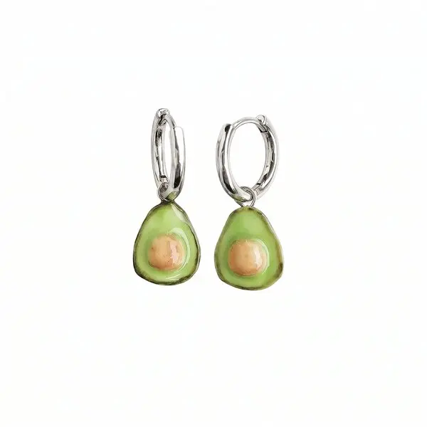 POPORCELAIN Silver / Green Mini Porcelain Avocado Earrings, Silver Tone