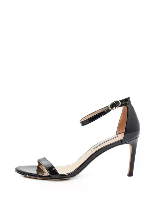 STUART WEITZMAN Patent Leather Ankle Strap Stiletto Sandals - Black
