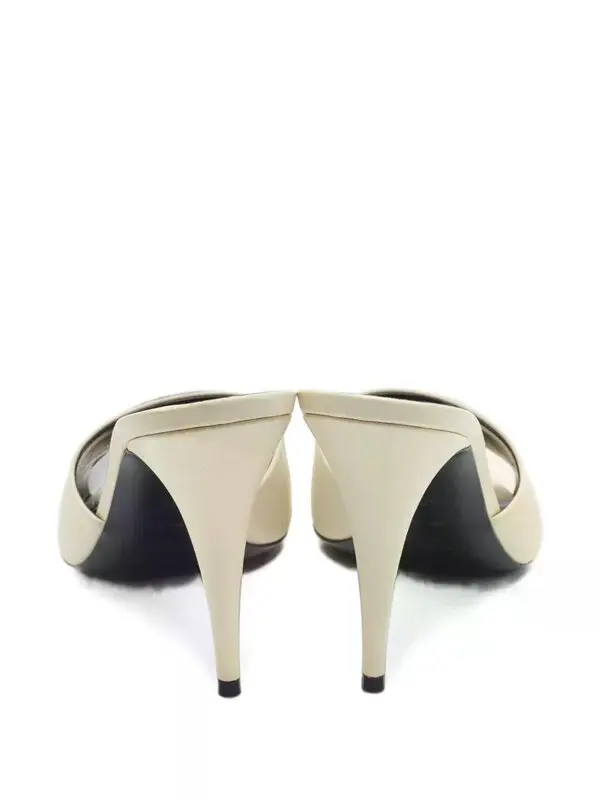 Saint Laurent La 16" Cream Leather Open Toe Stiletto Sandals - Neutrals
