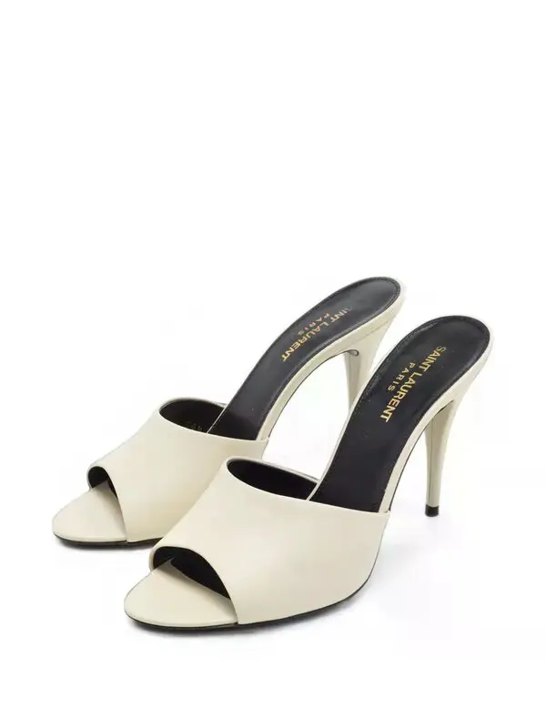 Saint Laurent La 16" Cream Leather Open Toe Stiletto Sandals - Neutrals
