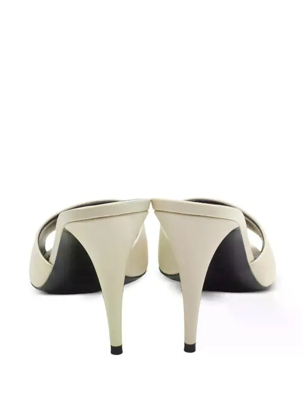 Saint Laurent La 16" Cream Leather Open Toe Stiletto Sandals - Neutrals