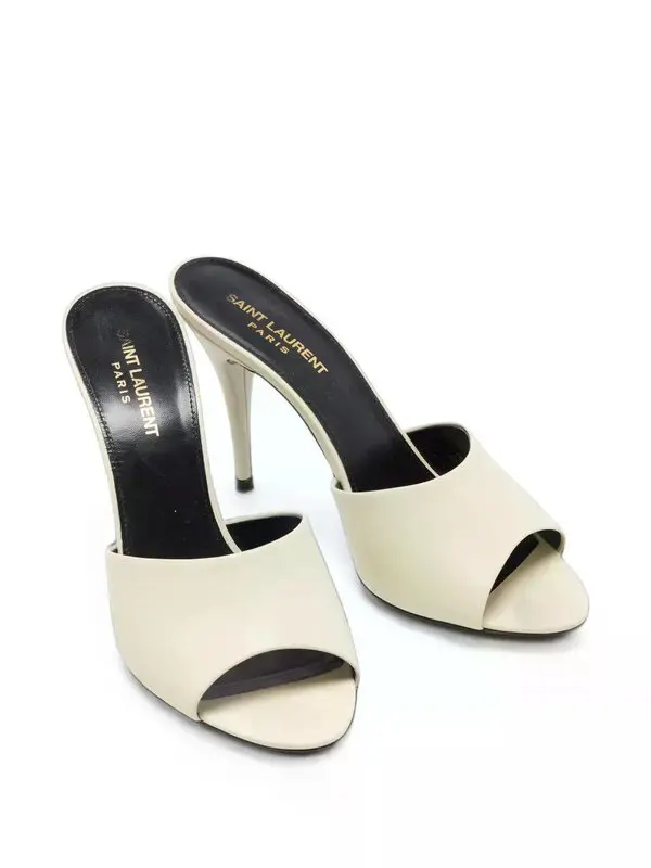 Saint Laurent La 16" Cream Leather Open Toe Stiletto Sandals - Neutrals