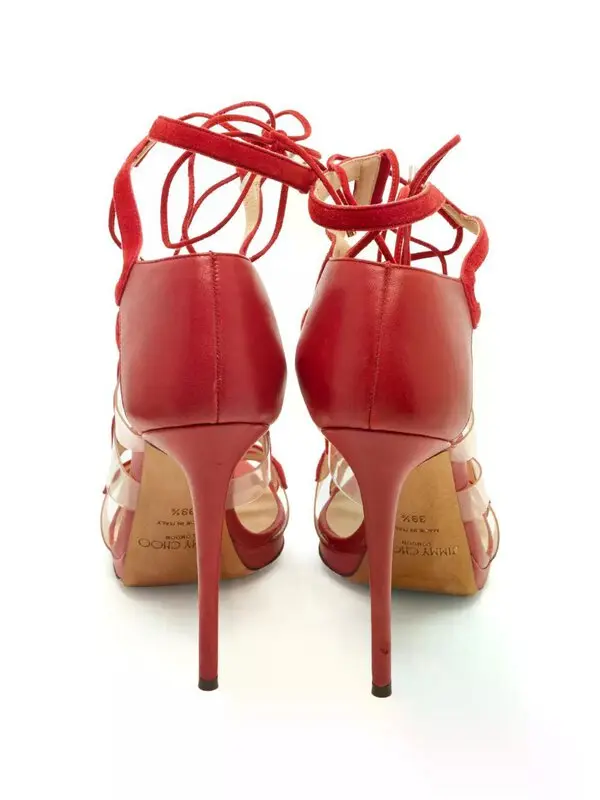 JIMMY CHOO Lace-up Ankle Strap Stiletto Sandals - Red