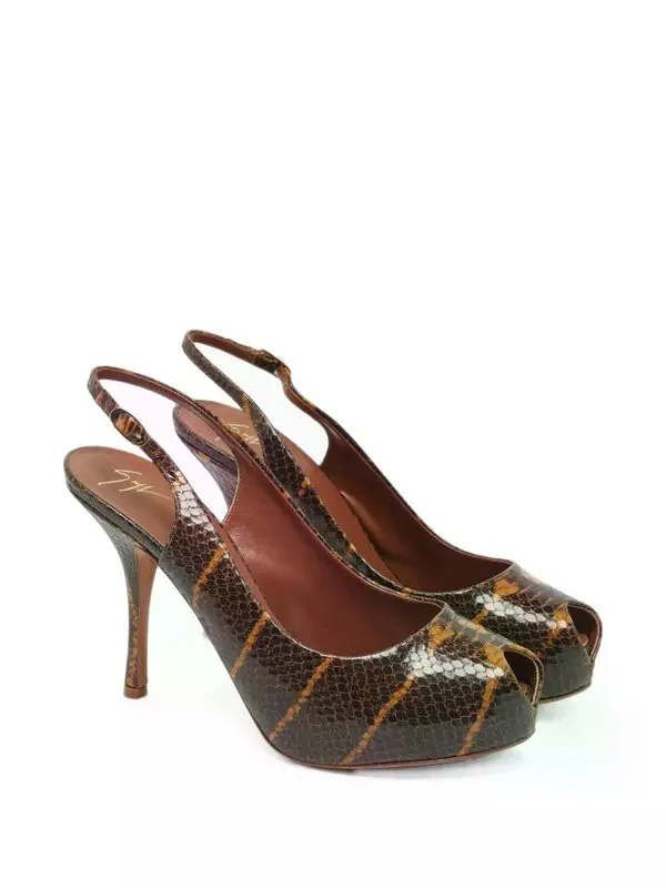 GIUSEPPE ZANOTTI Python-embossed Slingback Pumps - Brown