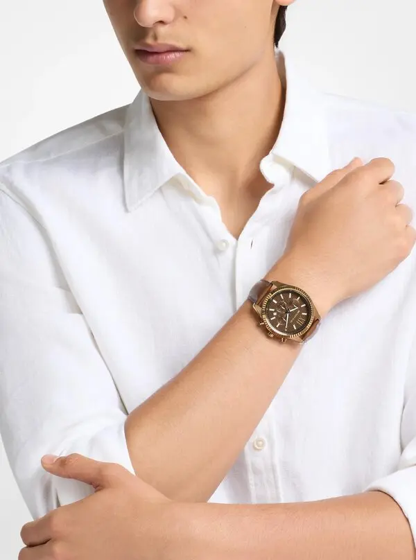 Michael Kors Lexington Gold-tone Stainless Steel And Leather Chronograph Watch - Brown