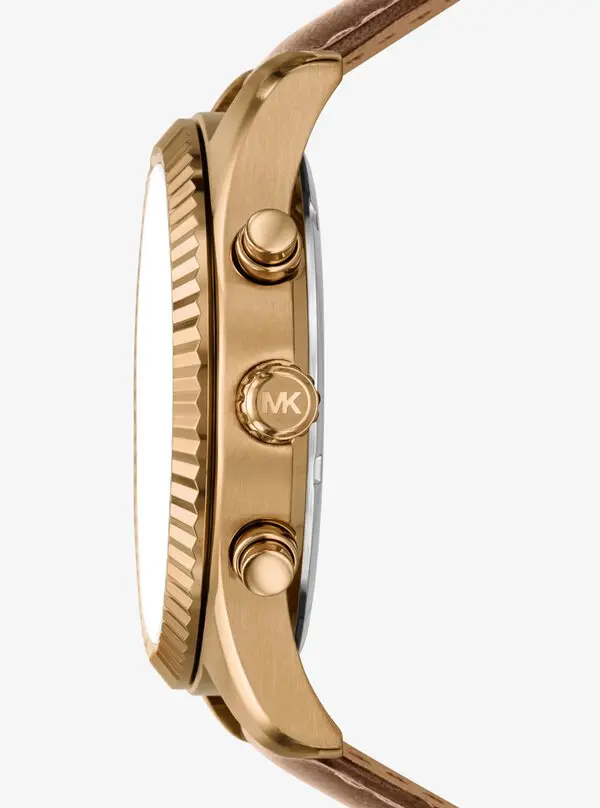 Michael Kors Lexington Gold-tone Stainless Steel And Leather Chronograph Watch - Brown