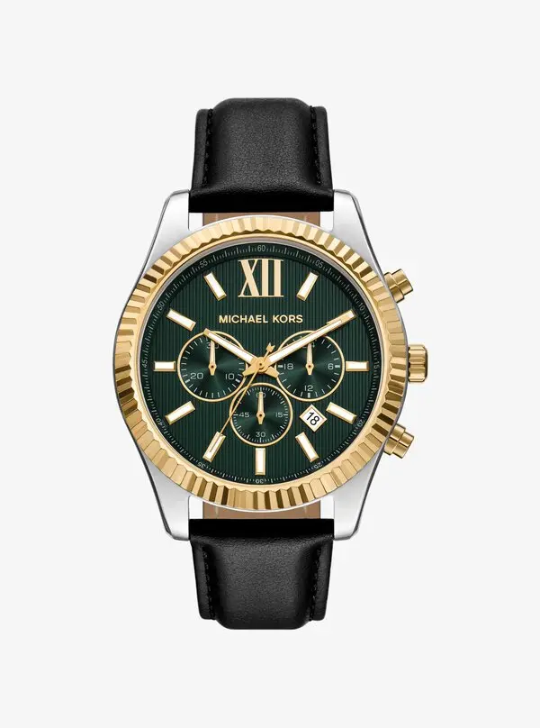 Michael Kors Lexington Two-tone And Leather Chronograph Watch - Black