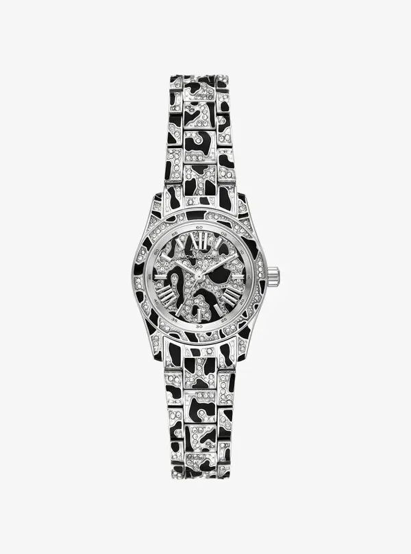 Michael Kors Petite Lexington Animal Print Pavé Watch - Silver