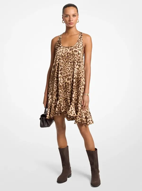 Michael Kors Leopard Print Satin Ruffled Mini Dress