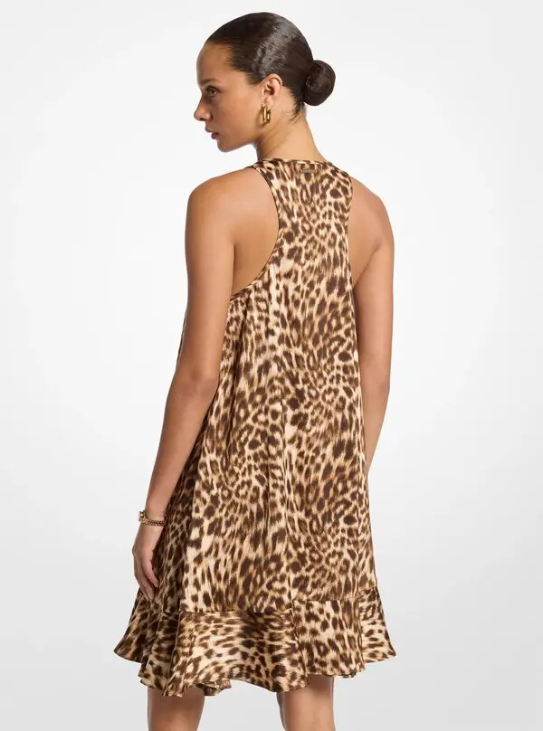 Michael Kors Leopard Print Satin Ruffled Mini Dress