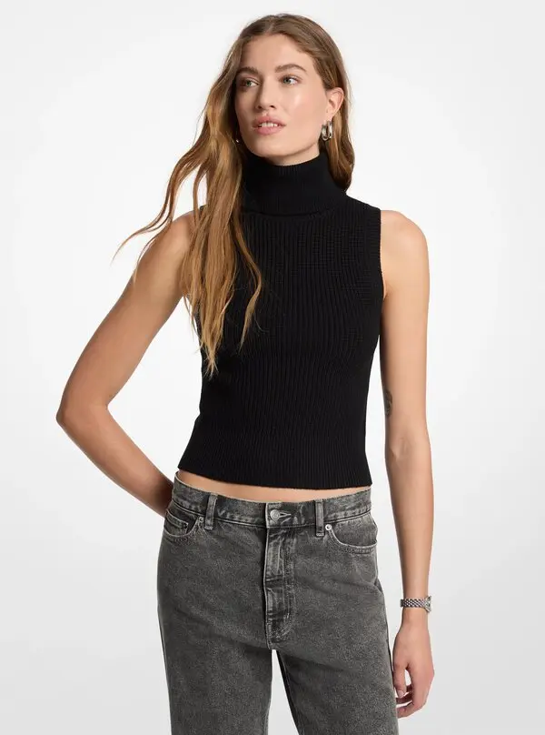 Michael Kors Sleeveless Ribbed Turtleneck Top