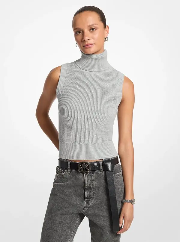 Michael Kors Sleeveless Ribbed Turtleneck Top - Grey
