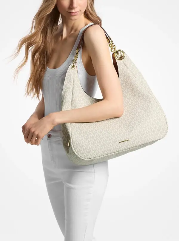 Michael Kors Ellie Large Signature Logo Shoulder Bag - Natural