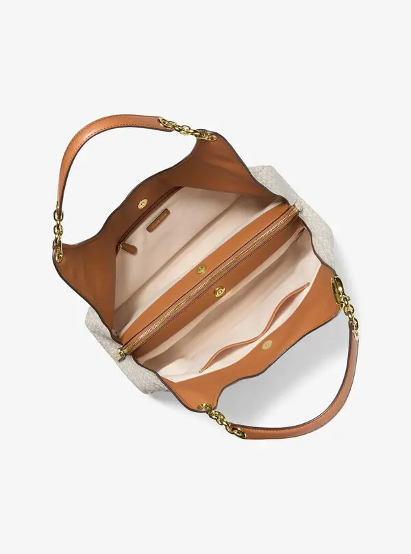 Michael Kors Ellie Large Signature Logo Shoulder Bag - Natural