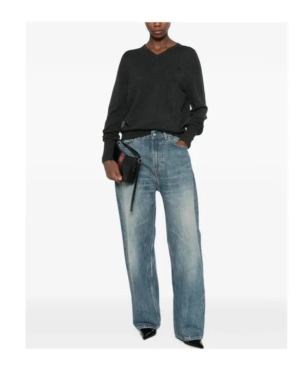 Gucci Embroidered Cashmere V-neck Sweater