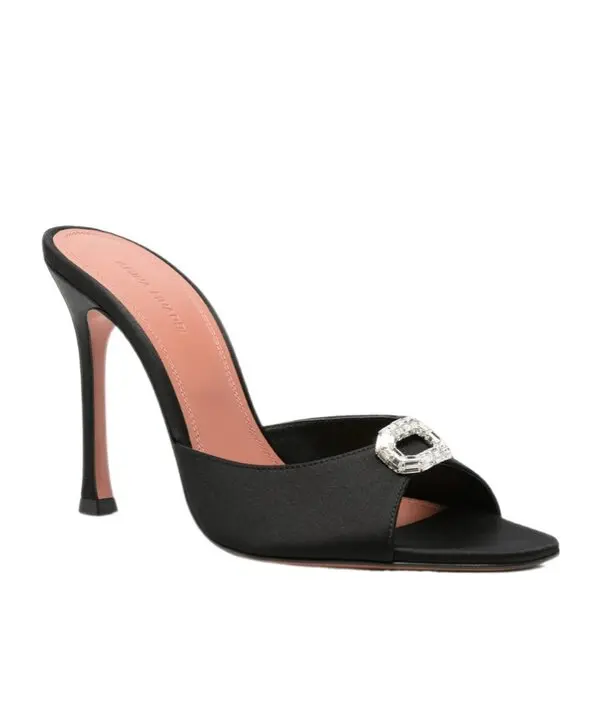 Amina Muaddi Round Toe High Heeled Sandals - Black