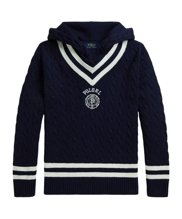 Polo Ralph Lauren Cableknit V-neck Hooded Sweater