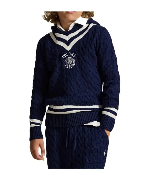 Polo Ralph Lauren Cableknit V-neck Hooded Sweater