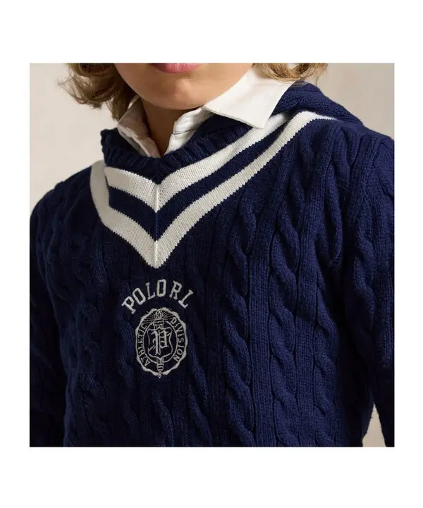 Polo Ralph Lauren Cableknit V-neck Hooded Sweater