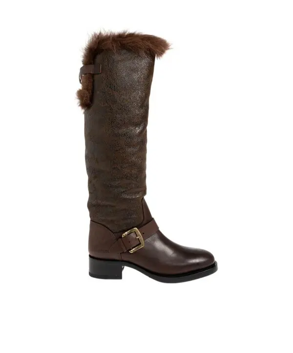Dsquared2 Round Toe Knee-high Buckled Boots
