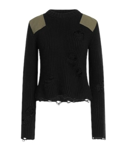 MAISON MARGIELA Distressed Crewneck Long Sleeve Knit Sweater With Appliqués