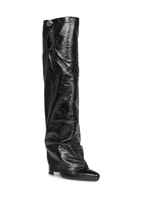 Attico Black Crackled Leather Leon High Boots