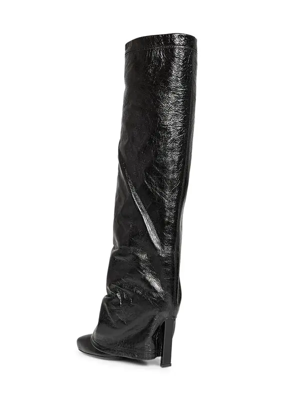 Attico Black Crackled Leather Leon High Boots