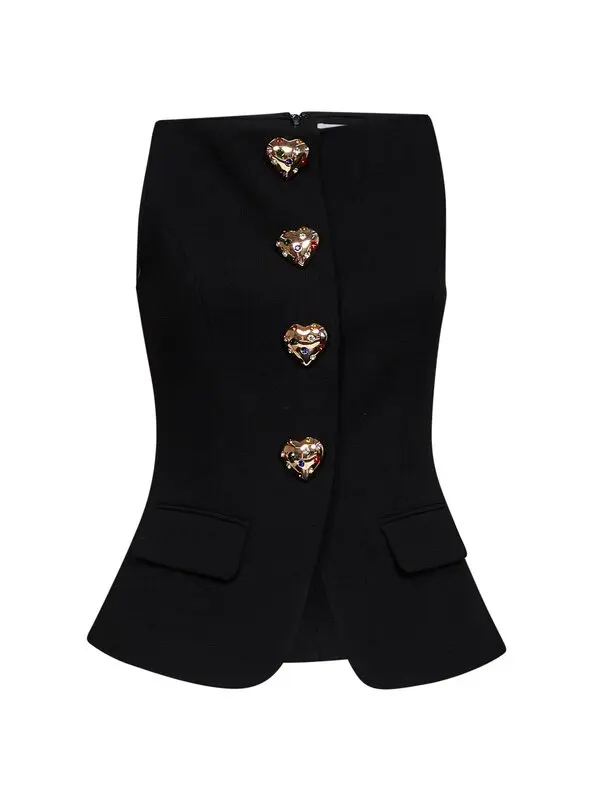 SELF-PORTRAIT Black Wool Crêpe Top - Multicolor