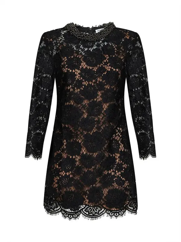 SELF-PORTRAIT Black Lace Long-sleeved Mini Dress - Multicolor