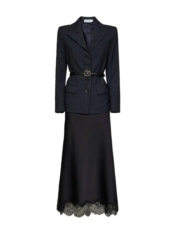 SELF-PORTRAIT Grey Tailored Dress With Pinstriped Blazer And Satin Skirt - Multicolor