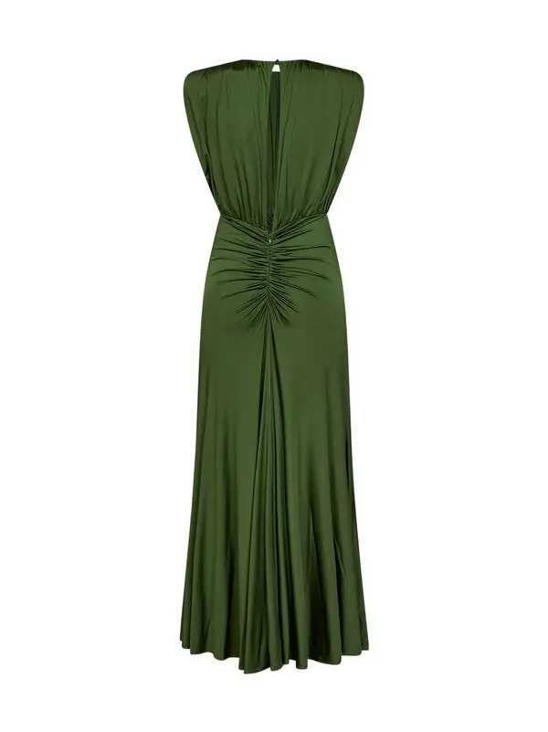 SELF-PORTRAIT Olive Jersey Gathered Long Dress