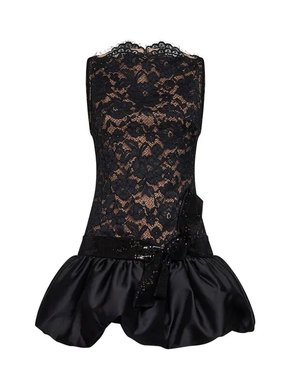 SELF-PORTRAIT Black Lace Mini Dress With Bubble Hem - Multicolor