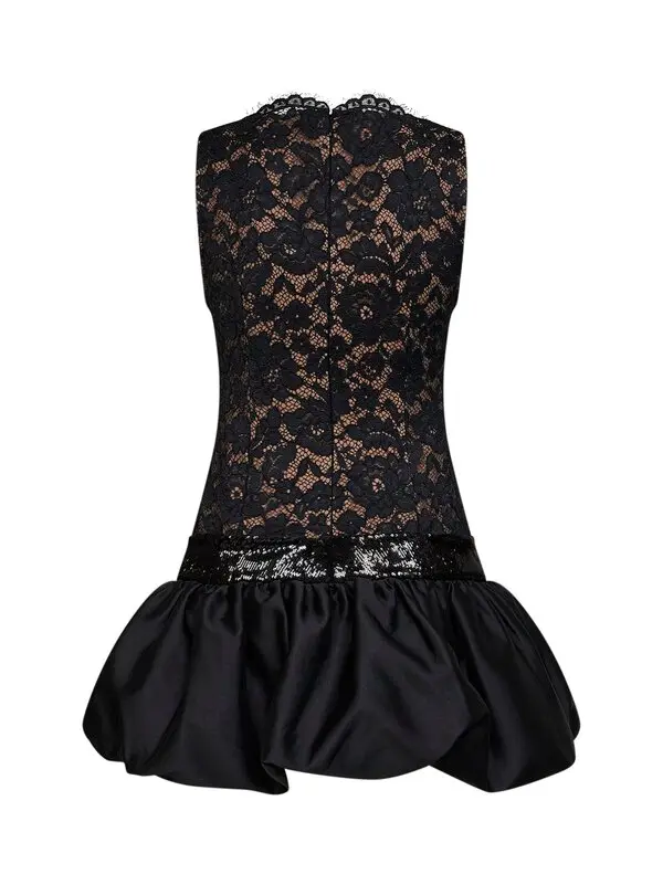 SELF-PORTRAIT Black Lace Mini Dress With Bubble Hem