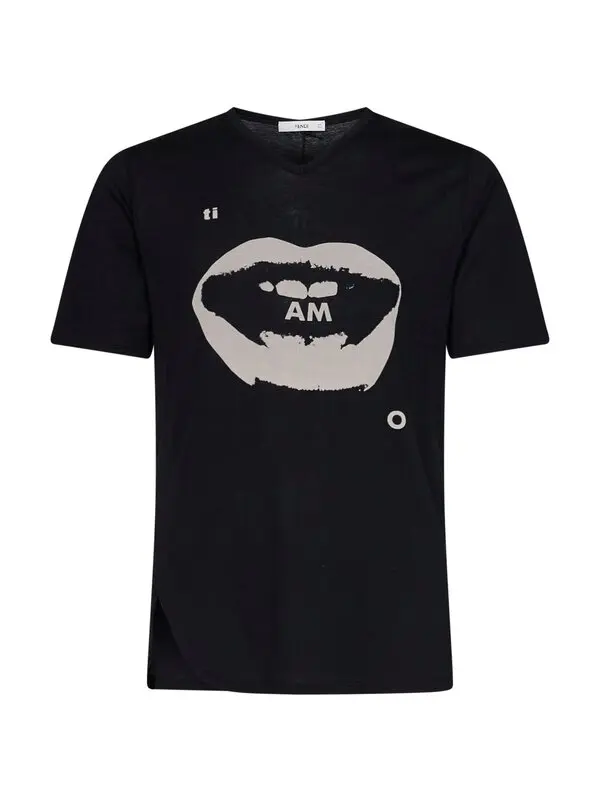 Fendi Black Cotton Jersey T-shirt With Ti Amo Print - Multicolor