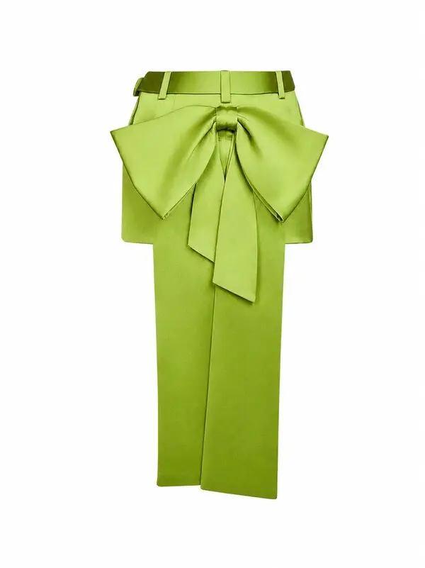 SELF-PORTRAIT Green Satin Belted Mini Skirt With Bow