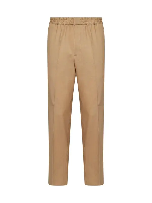 AMI Paris Beige Wool Serge Trousers With Elasticated Waistband