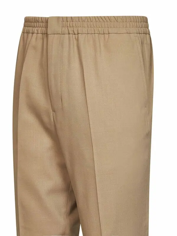 AMI Paris Beige Wool Serge Trousers With Elasticated Waistband