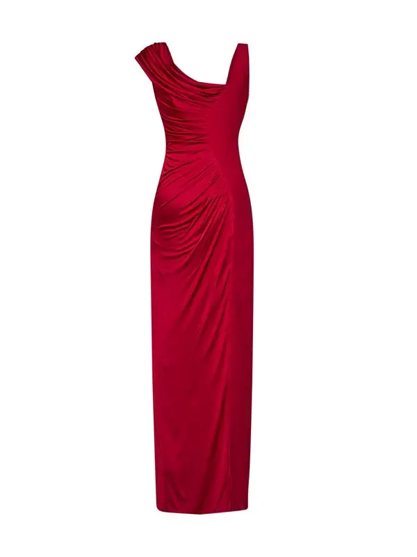Versace Red Liquid Jersey Draped Long Dress