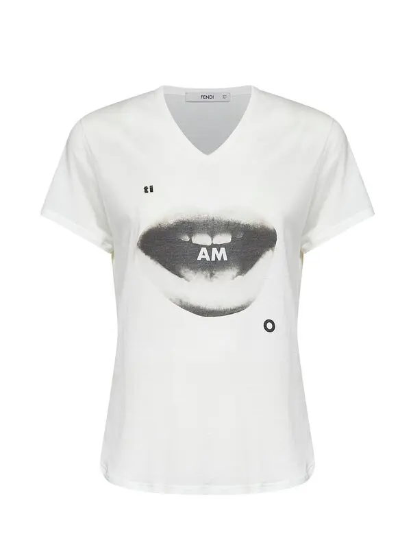 Fendi Ivory Cotton Jersey T-shirt With Ti Amo Print - Multicolor