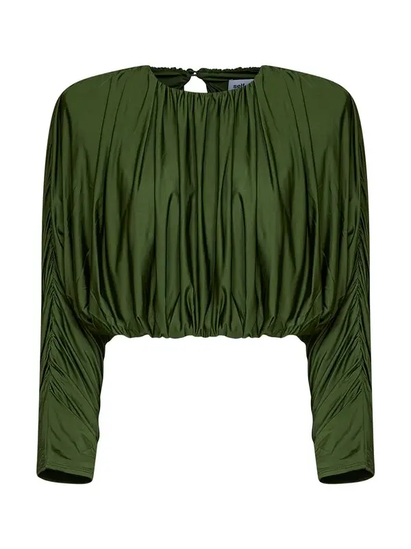 SELF-PORTRAIT Olive Jersey Gathered Cropped Top - Multicolor