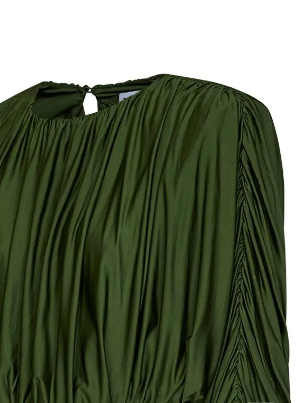 SELF-PORTRAIT Olive Jersey Gathered Cropped Top