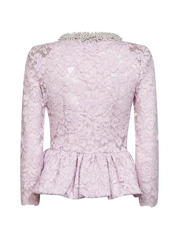 SELF-PORTRAIT Pink Lace Top With Peplum Hem