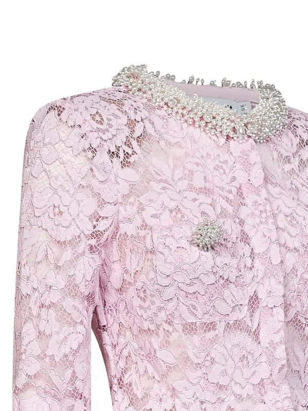 SELF-PORTRAIT Pink Lace Top With Peplum Hem