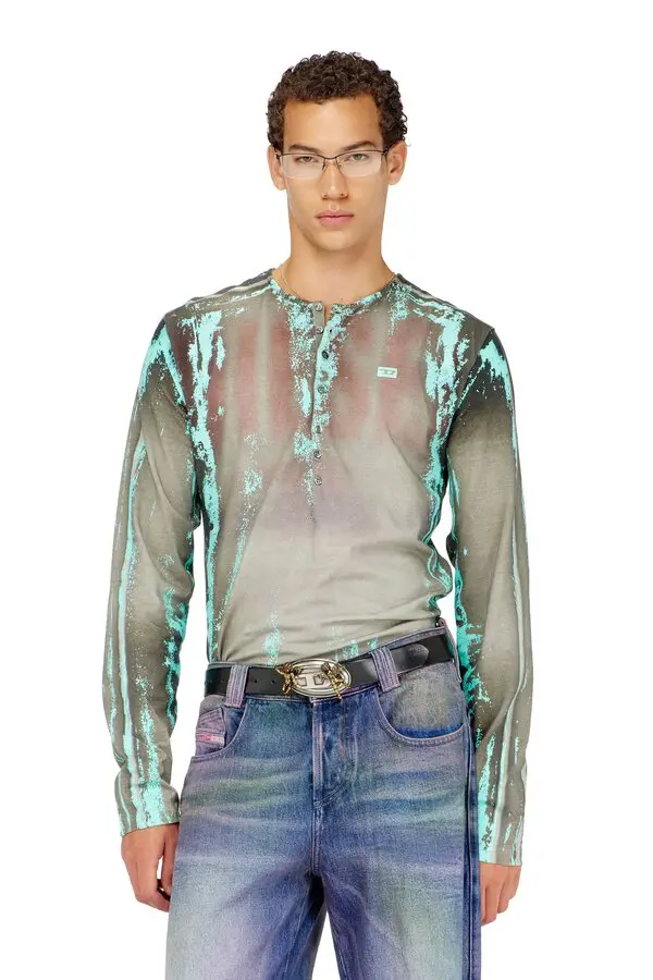 DIESEL® Grandad T-shirt In Cracked Leather-effect Jersey