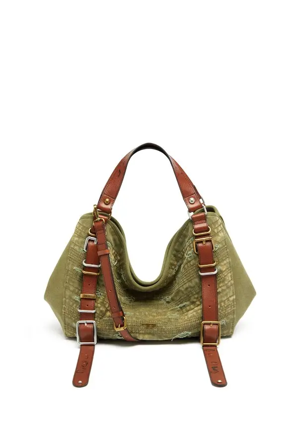 DIESEL® D-one-medium Top-handle Bag In Distressed Canvas - Green