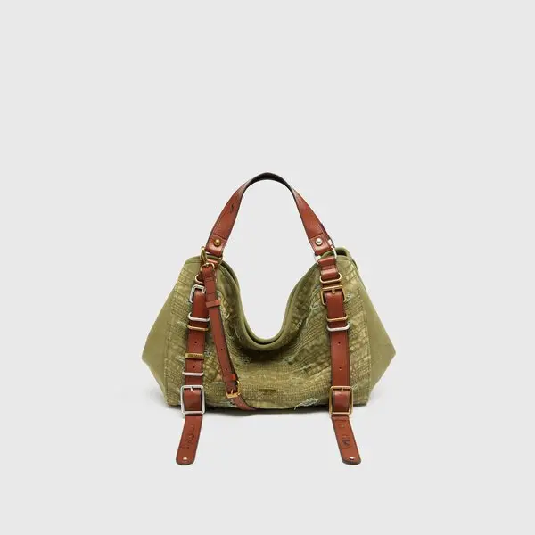 DIESEL® D-one Medium Top Handle Bag In Distressed Canvas - Green